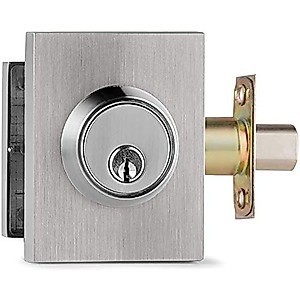 Berlin Modisch HandleSet Front Door Entry Handle and Deadbolt Lock Set Slim Square Single Cylinder Deadbolt and Lever Reversible for Right & Left Sided Doors Heavy Duty – Satin Nickel Finish