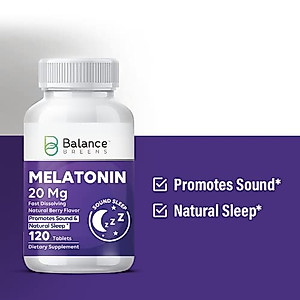 Melatonin 20mg Fast-Dissolve 120 Tablets - Natural Berry Flavor, Non-Habit Forming - Fall Asleep Faster, Stay Asleep Longer, Natural Sleep Aid - Non-GMO, Gluten-Free, Vegan Tablets by Balance Breens