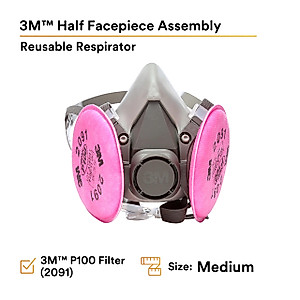 3M(TM) Half Facepiece Respirator Assembly 6291/07002(AAD), Medium, with 3M(TM) Particulate Filters 2091/07000(AAD), P100