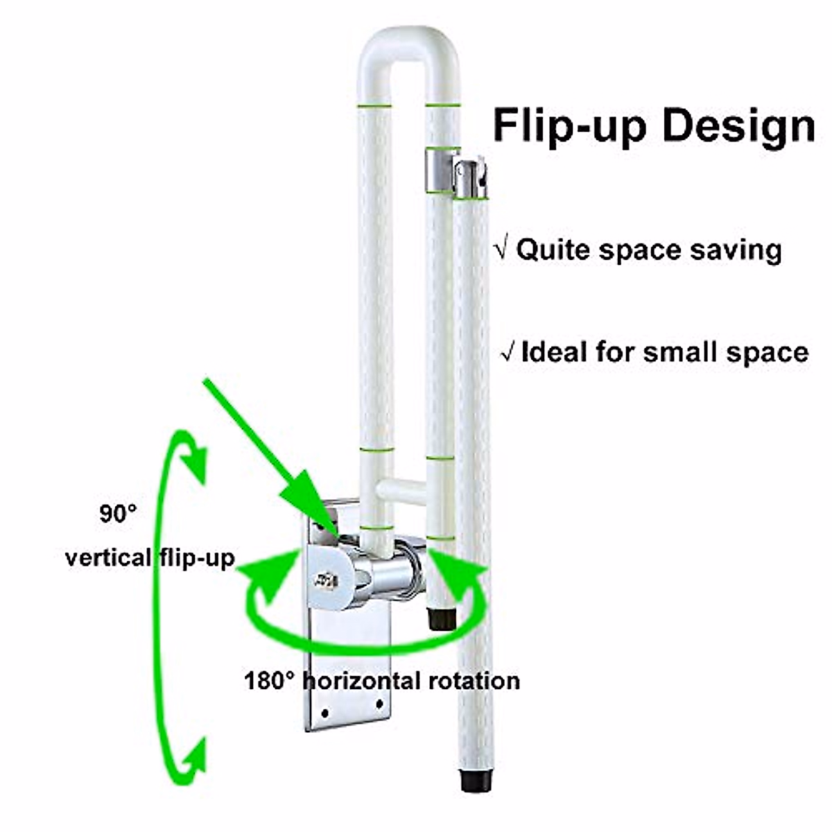 MEETWARM Handicap Rails Foldable Toilet Grab Bar Handles Bathroom Seat Support Bars Flip-Up Grab Arm Hand Grips Safety Handrails for Elderly Disabled Pregnant Anti Slip Shower Assist Aid