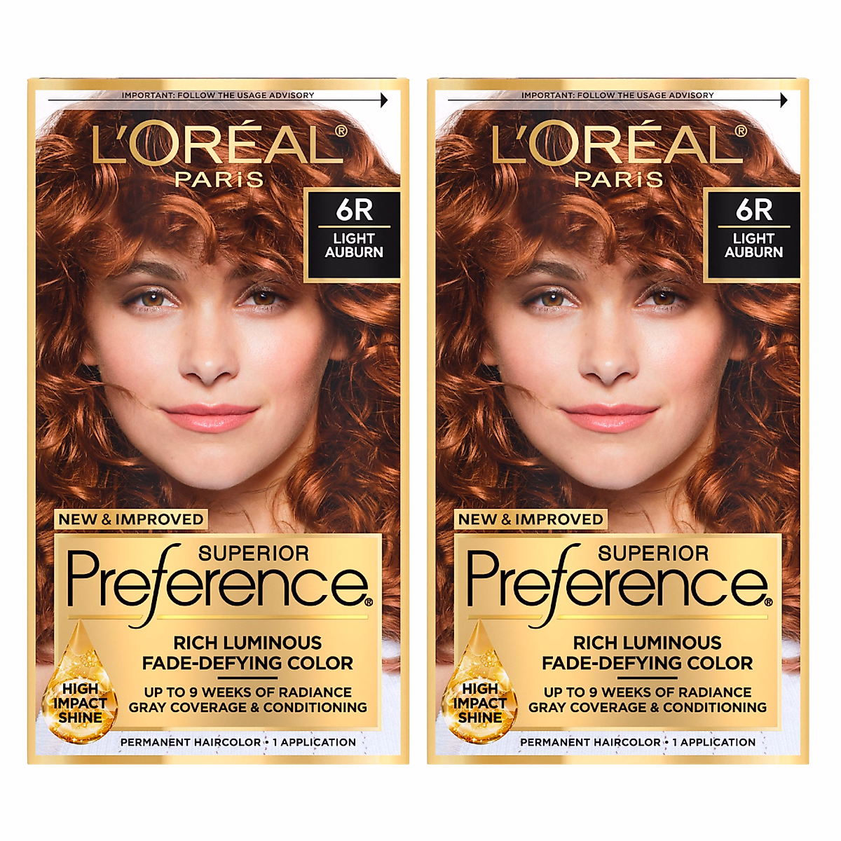 L’Oréal Paris Superior Preference Luminous Fade-Defying Permanent Hair Color, Hair Dye For Up to 9 Weeks of Radiance, Light Auburn 6R, 1 Hair Dye Kit (Pack of 2)