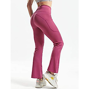 CADMUS High Waist Leggings for Women Naked Feeling Buttery Soft Bootcut Yoga Pants 2 Side Pockets, 39#, PaleVioletRed, M
