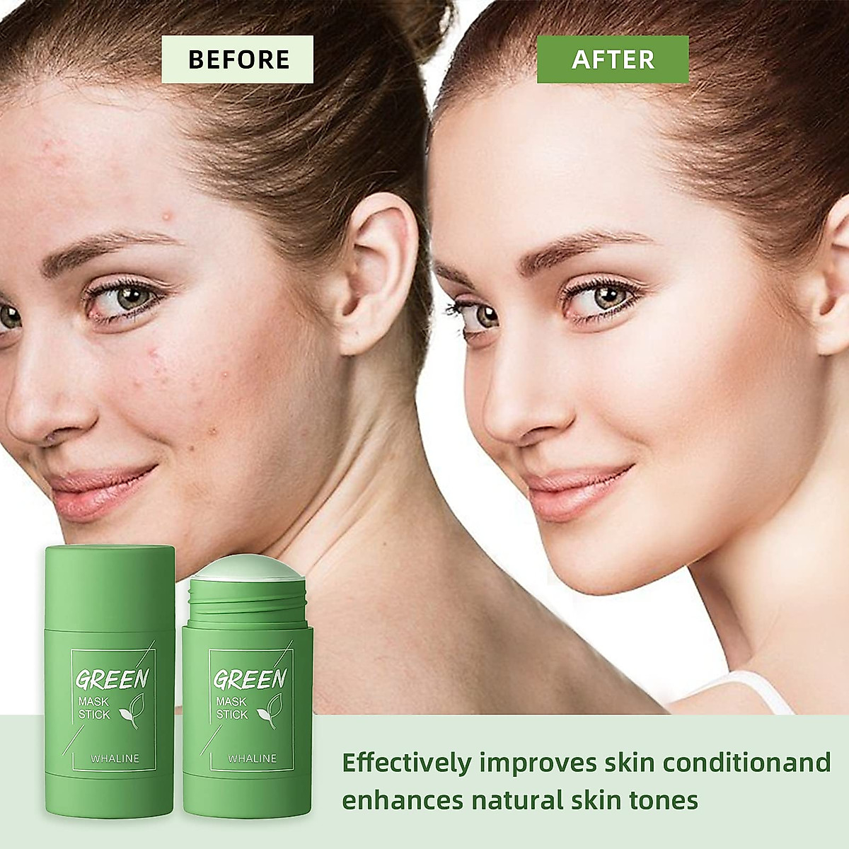 YIROCKAABBLL Green Tea Stick Mask for Face,green mask stick Blackhead Remover with Extract,Deep Pore Cleansing,Moisturizing,Oil Control,Clay Face Mask,Skin Brightening All Skin Types Men Women (3PCS)