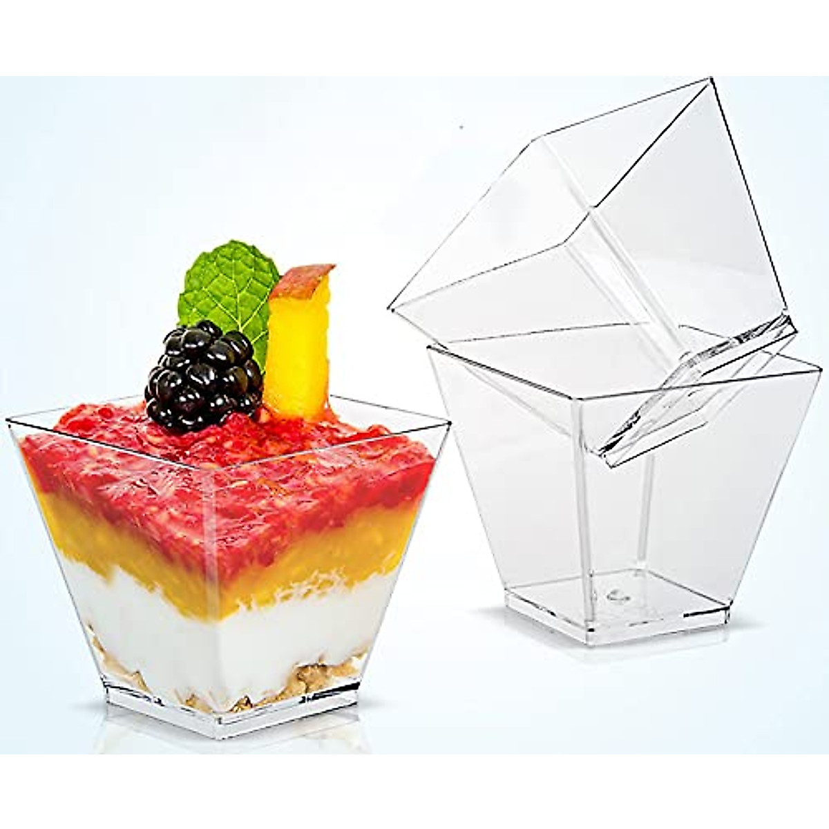 ALMOXVYE 150 Pack 2 Oz Square Dessert Cups with Spoons, Clear Dessert Cups Mini Appetizers Cups for Snack, Ice Cream, Pudding, Jelly