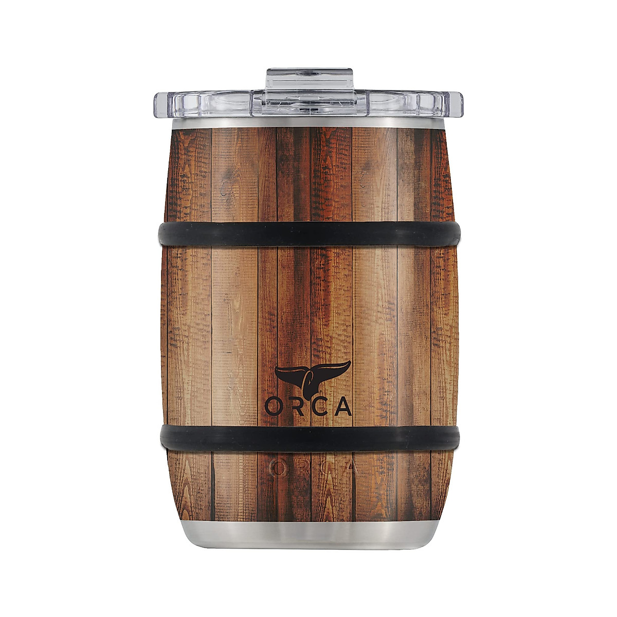ORCA Barrel 12oz | Temperature Insulated, Stainless Steel Tumbler with a Classy Wood Grain Print, for Whiskey, Beer, or Coffee — Dark Oak