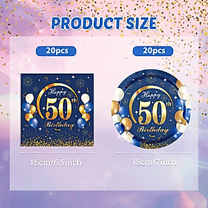 40 PCS Blue Gold 50th Birthday Party Decorations 50th anniversary decorations Disposable Dinnerware Set Include Plates Napkins for Man 50 Years Old Party Decor