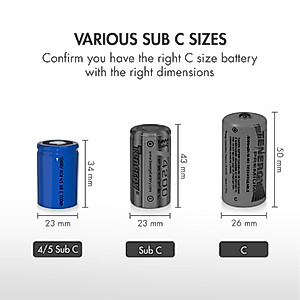 Tenergy 4/5 SubC 1.2 Volts 1300mAh NiCD Rechargeable Batteries, 15 Pack