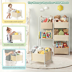 Ekero Toy Storage Organizer, Montessori Toy Shelf for Kids, Toy Organizer with 5 Toy Bins, Toy Chest for Girls and Boys, Toy Storage Basket, Large Toy Box for Living Room Playroom Nursery Kids Room