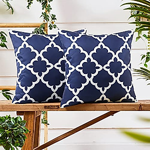 cygnus 20x20 Inch Navy Blue and White Throw Pillow Covers Case Outdoor Waterproof Pillowcase for Patio Furniture Sunbrella Outside Set of 2