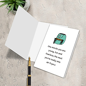 Funny Card for Her Birthday, Unique Air Fryer Bday Card for Woman Friend Sister, One Minute You Are Young, Fun