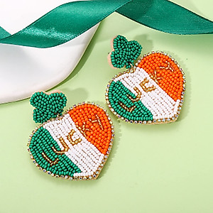 St. Patrick's Day Earrings Beaded Green Leaf Clover Dangling Earrings Handmade Irish Flag Heart Lucky Shamrock Hat Earrings Drop Dangle Earrings Irish Holiday Jewelry Gift for Women
