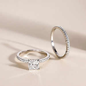 EAMTI 2CT 925 Sterling Silver Bridal Ring Sets Princess Cut CZ Engagement Rings promise rings for her wedding bands for Women Size 7