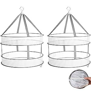 LUNXIFS 2-Tier Folded Mesh Clothes Hanging Dryer Sweater Drying Rack 24 Inch (Set of 2), Grey