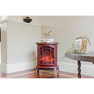 e-Flame USA Tahoe LED Portable Freestanding Electric Fireplace Stove Heater - Realistic 3-D Log and Fire Effect (Red)