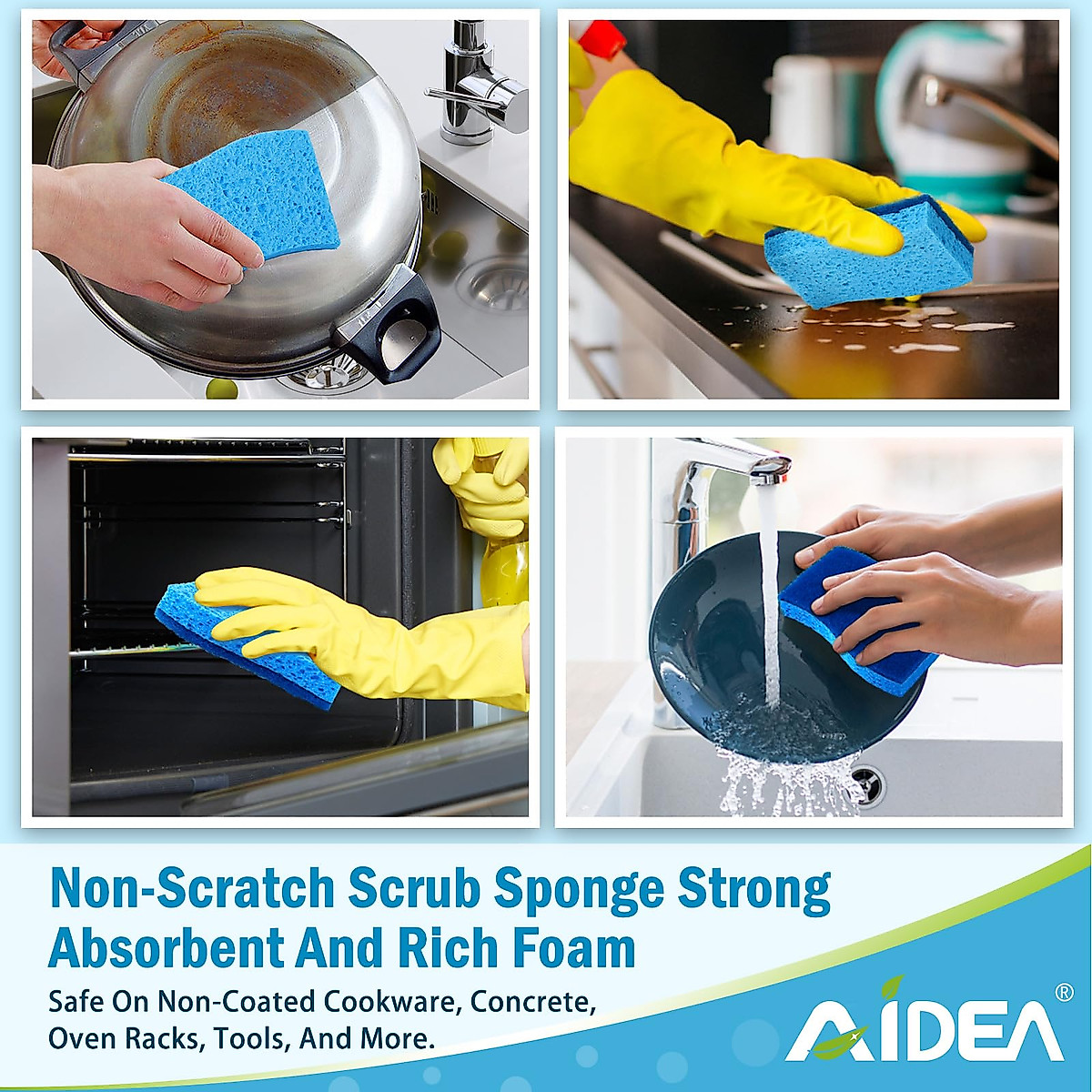 AIDEA-Brite Non-Scratch Scrub Sponge-12Count, Sponges for Dishes, Cleaning Sponge, Cleans Fast Without Scratching, Stands Up to Stuck-on Grime, Cleaning Power for Everyday Jobs