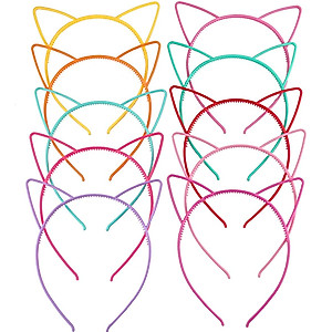 Onwon 10 Pieces Cat Ear Headbands Plastic Bow Hairbands Party Costume Daily Decorations Party Headwear for Women Girls Children