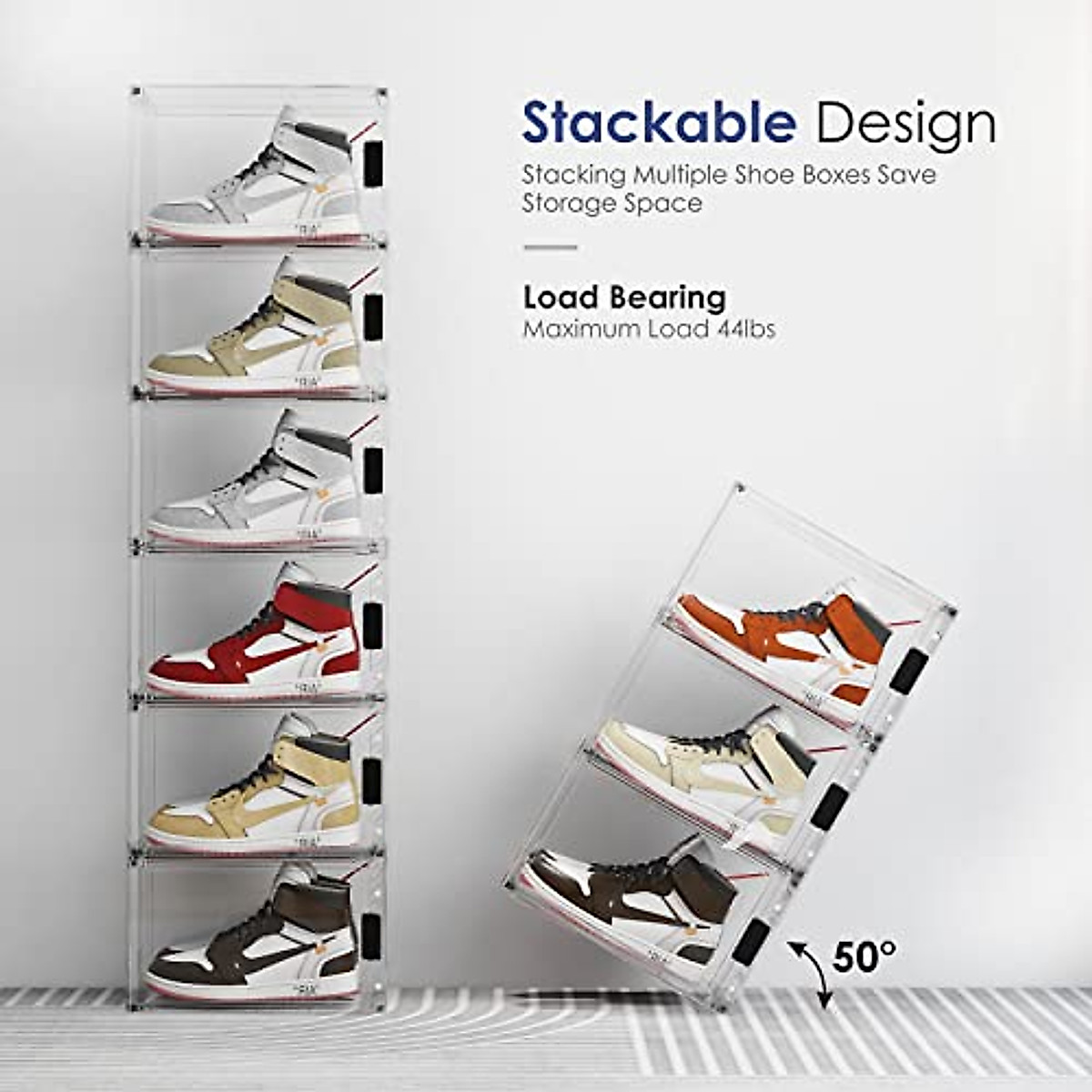 SEE SPRING Sneaker Cases for Sneakerheads Shoe Storage Boxes Clear Stackable Sneaker Display Boxes Shoe Organizers Fit up to Size 16 Containers Pack of 2