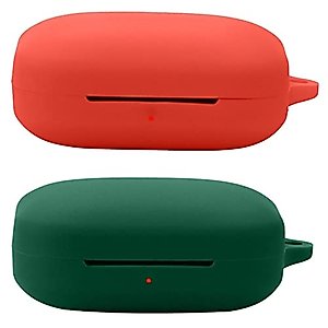 2 Pack DAYJOY Soft Silicone Protective Case Compatible with OnePlus Buds Pro 2(2023) Earbuds, Protective Skin Sleeve with Key Chain (red+Green)
