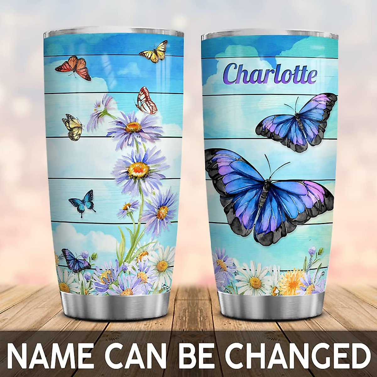 Wassmin Personalized Butterfly Tumbler Cup 20oz 30oz Stainless Steel Insulated Tumblers 20oz 30oz Butterflies Coffee Travel Mug With Lid Custom Name Customized Birthday Christmas Presents Stuff