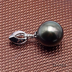 JYX Pearl 18K Gold Tahitian Pendant AAA 12mm Round Peacock Green Tahitian Cultured Pearl Pendant Necklace for Womens