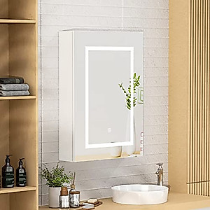 Mepplzian Bathroom Medicine Cabinet with Mirror Door Surface Wall Mounted Bathroom Mirror with Storage Shelves & Led Strips with Dimmer, 27.5" X 19.6"