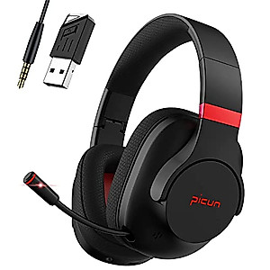 Picun 2.4Ghz/Bluetooth Wireless Gaming Headset for PC, PS5, PS4, Bluetooth Headphones with Retractable Noise-Cancelling Microphone, Soft Memory Foam Over-Ear Headsets for Cell Phone, Laptop, Computer