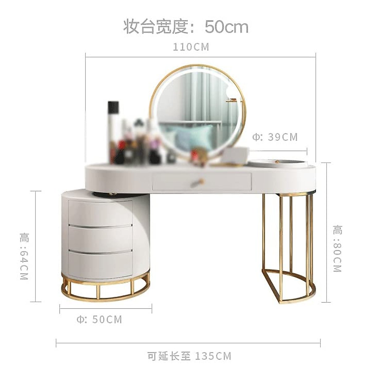 N/A Multi-Drawer Dressing Table LED Light Vanity Table and Chair Set Combination Dressing Table