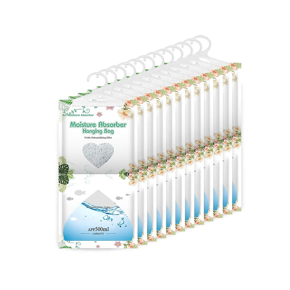 CANAGER Hanging Moisture Absorber-12 Packs, Hanging Dehumidifier Bags for Closet,Bedroom and kitchen,Fragrance Free,Moisture Absorb 12.5OZ