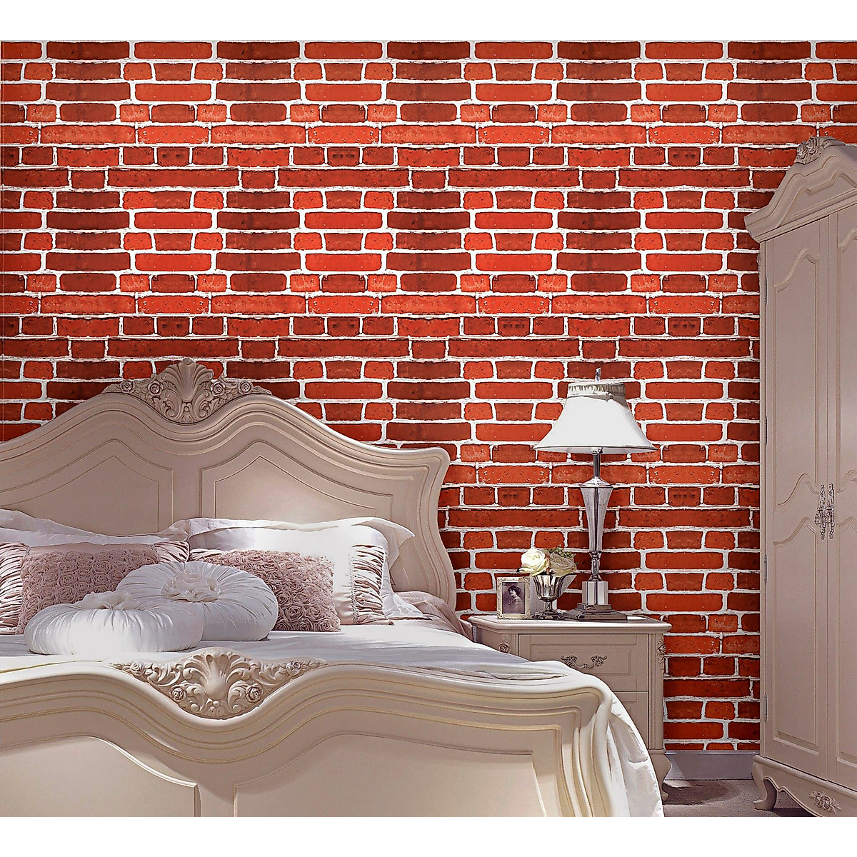 Arthome 17''x120'' Peel and Stick Brick Wallpaper Self Adhesive Contact Paper Waterproof Vinyl Film Wall Paper for Room,Fireplace,Stair and Christmas Holiday Decoration(Red)