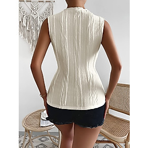 Verdusa Women's Sleeveless Mock Neck Textured Tank Top Beige M