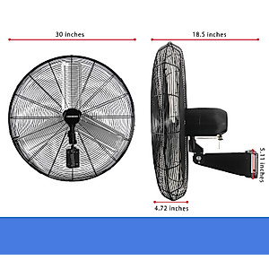 KEN BROWN 30 Inch Industrial Oscillating Wall Mount Fan 9500CFM,Heavy Duty Metal,High Velocity,2 Speed,Black
