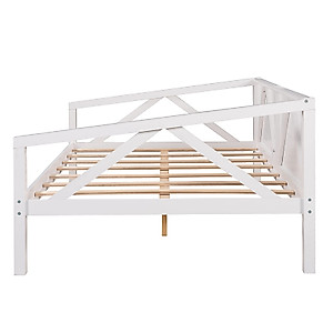 Harper & Bright Designs Full Size Daybed Wooden Day Bed Frame with Wood Slat Support Dual-use Sturdy Sofa Bed for Bedroom Living Room, White