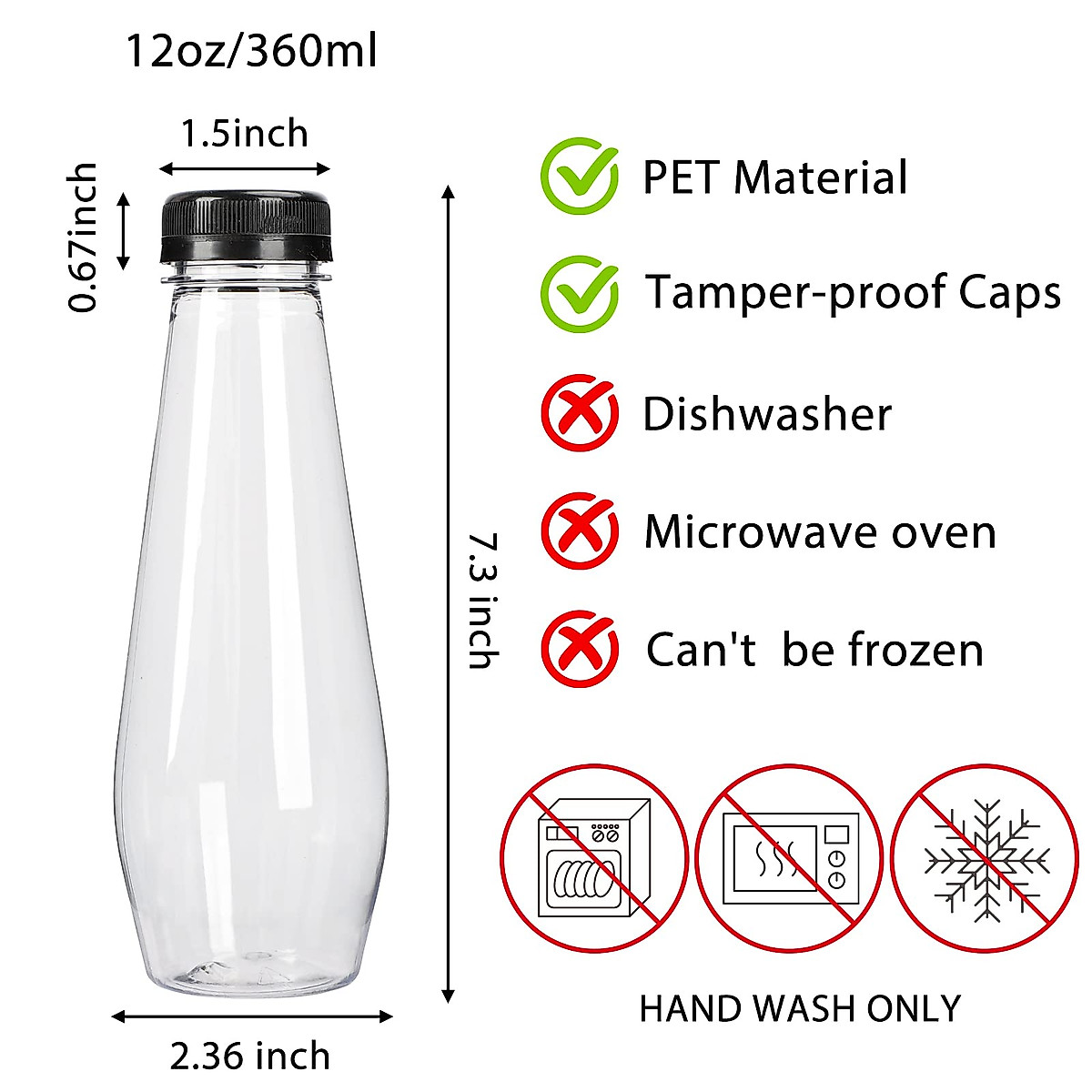 Moretoes 40pcs 12oz Juice Bottles, Empty Plastic Juicing Bottles with Caps, Cone Reusable Clear Bulk Beverage Containers for Juicing, Drinking, Milkshake, Tea and Other Beverages