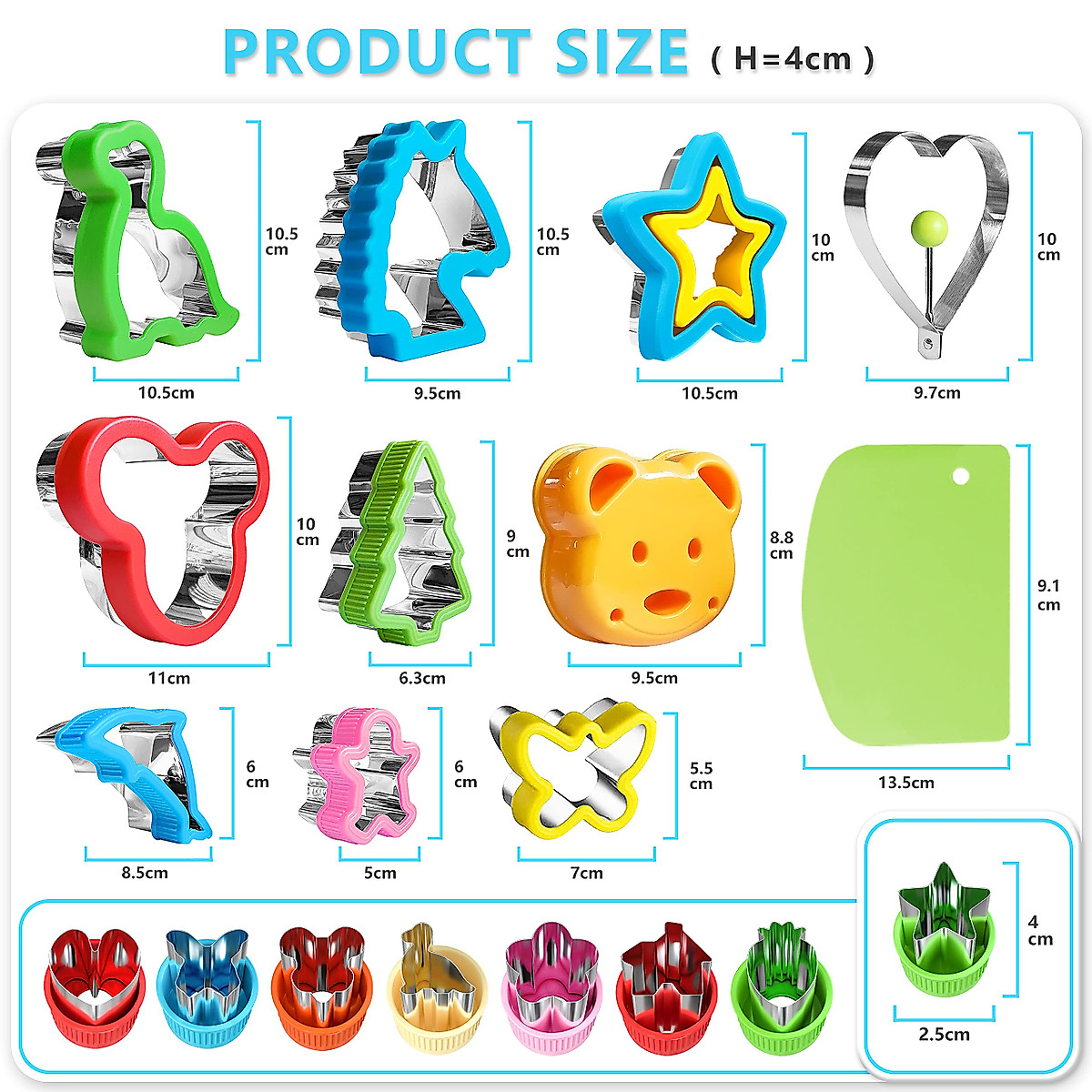 Sandwich Cutters for Kids Lunch,Sandwich Cutter and Sealer,Sandwich Cutter Set,Kids Lunch Accessories-Vegetable Fruit Cutter Set,Micky Mouse,Dinosaur,Star,Gingerbread Man Shapes(45Pcs)