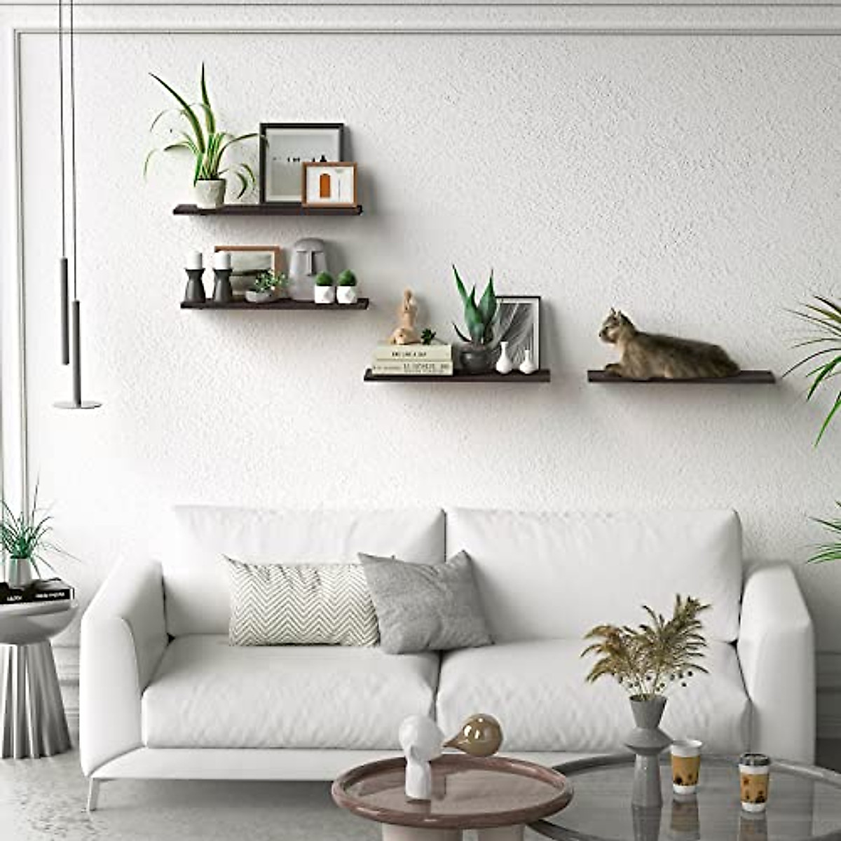 ROSEYAT Floating Shelves Wood Wall Shelf for Bathroom, Bedroom, Wall Mounted Brown Bathroom Shelf Set of 2 for Living Room, Laundry, Kitchen Storage & Decorate - Espresso