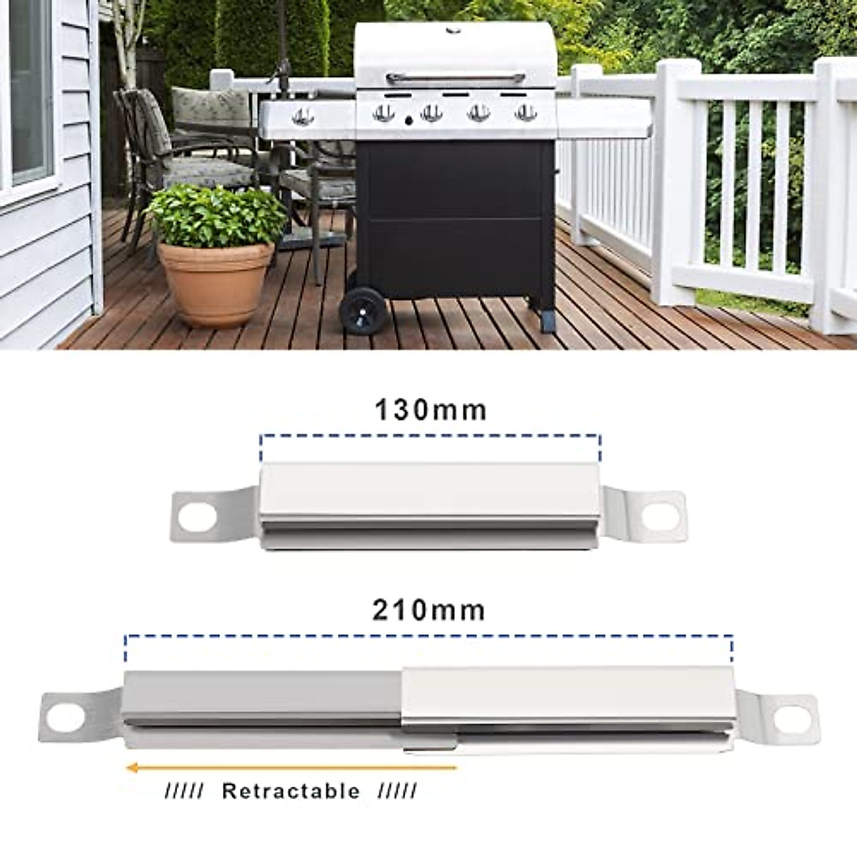 6PCS Crossover Tube Adjustable 130mm- 210mm Stainless Steel Pipe Burner Tube Replacement Parts for Most Grills Compatible with Kenmore Thermos