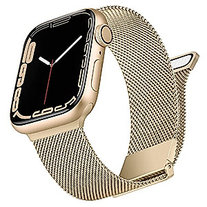 Vanjua Metal Band Compatible with Apple Watch Bands 41mm 40mm 38mm 42mm 44mm 45mm 49mm Women Men, Adjustable Stainless Steel Mesh Replacement Strap for iWatch Series Ultra 8 7 6 5 4 3 2 1 SE (38mm/40mm/41mm, Champagne Gold)