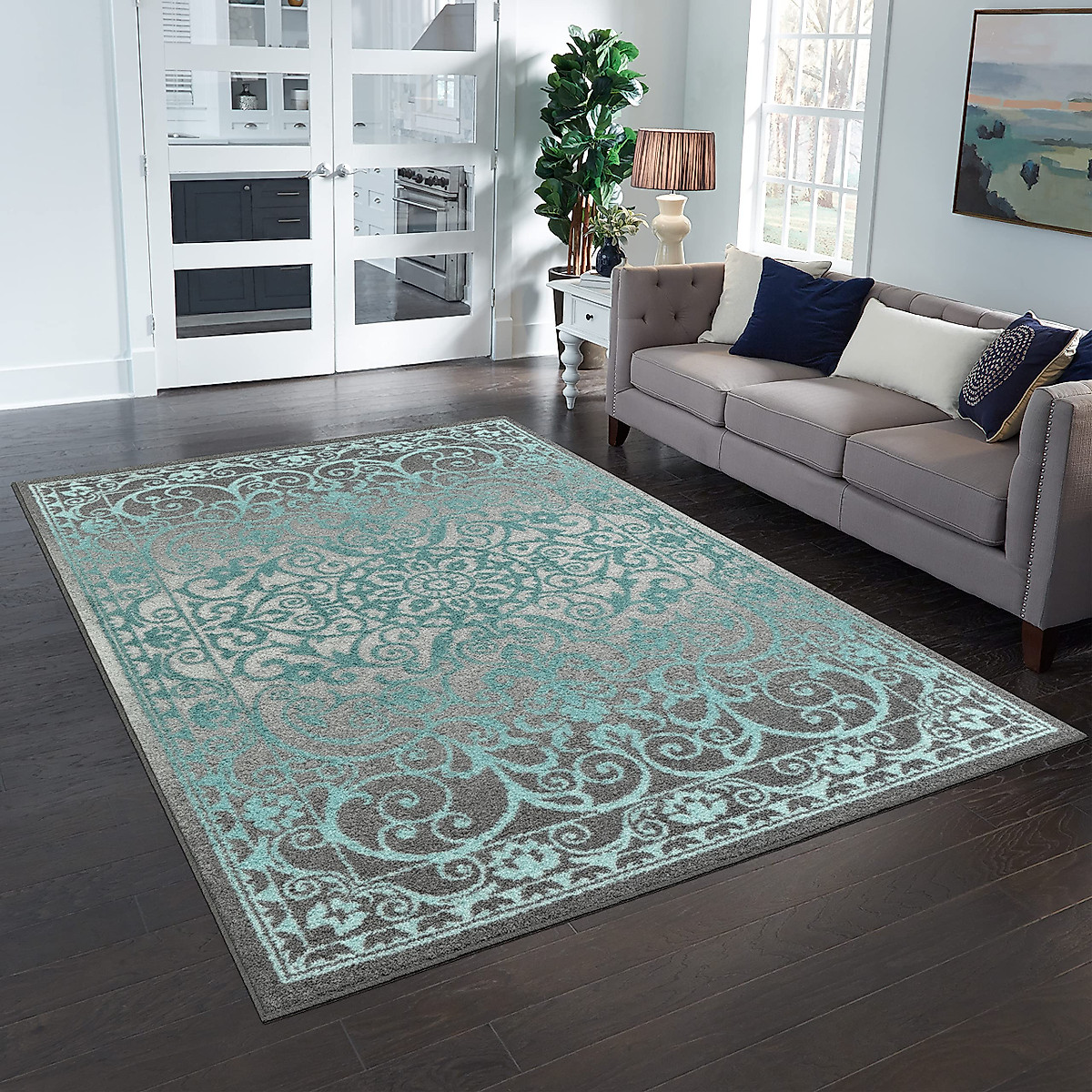 Maples Rugs Area Rug - Pelham 7 x 10 Large Area Rugs [Made in USA] for Living Room, Bedroom, and Dining Room, Grey Blue