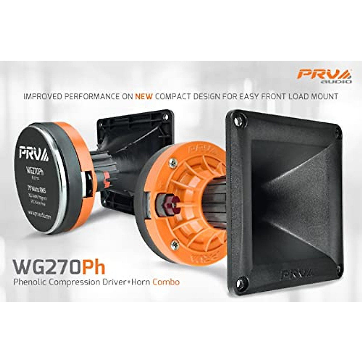 PRV AUDIO WG270Ph Horn Driver - 1" Exit Phenolic Compression Driver 150 Watts Max Power 8 Ohm 106.5 dB 75 Watts RMS with Compact 60° x 60° Exponential Horn for Car Audio