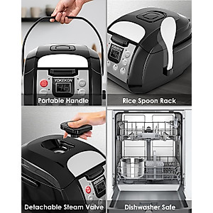 Rice Cooker 6 Cup, Stainless Steel Inner Pot Rice Cooker, YOKEKON Professional 6 Cup Uncooked Rice Cooker with Basket Steamer, 24H Delay Timer and Auto Keep Warm, Rice/Quick Cook/Brown Rice/Steam/Yogurt, Black