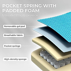 Dowinx Gaming Chair Breathable Fabic Computer Chair with Pocket Spring Cushion, Comfortable Office Chair with Gel Pad and Storage Bags,Massage Game Chair with Footrest,Blue