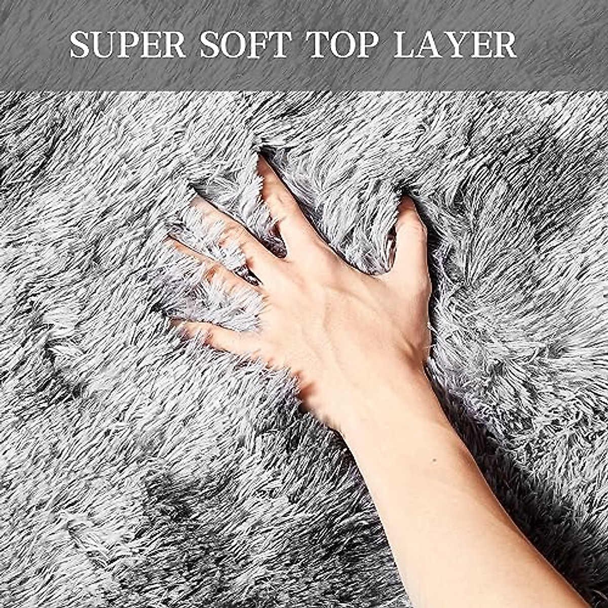 Ultra Soft Indoor Modern Area Rugs, 5x7 Tie-Dyed Light Grey Large Area Rugs for Living Room, Fluffy Shag Fuzzy Soft Carpet for Bedroom, Kids Home Decor Aesthetic, Nursery, Upgrade Anti-Skid Durable