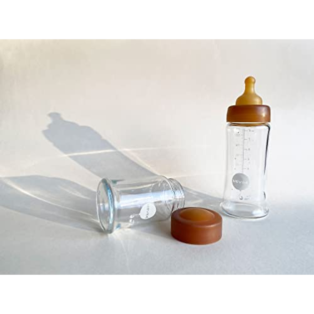 HEVEA Wide Neck Baby Glass Bottle 2-Pack Free from Plastic, BPA, and Phthalates (150 ml / 5 oz)