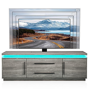 BELLEZE 67" TV Stand for TV up to 75", Modern Entertainment Center with LED Lights Change to Melody of Music, Media Console Table with Cabinets and Drawers for Living Room, Bedroom - Studio (Grey)