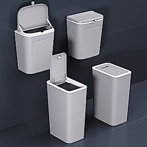 NetDot 4 Pack Trash Can with Lid,2 Pack 12L/3.2-Gallon and 2 Pack 9L/2.4-Gallon Hanging Trash Cans,Small Garbage Can Waster Basket for Bathroom,Kitchen, Living Room - Gray