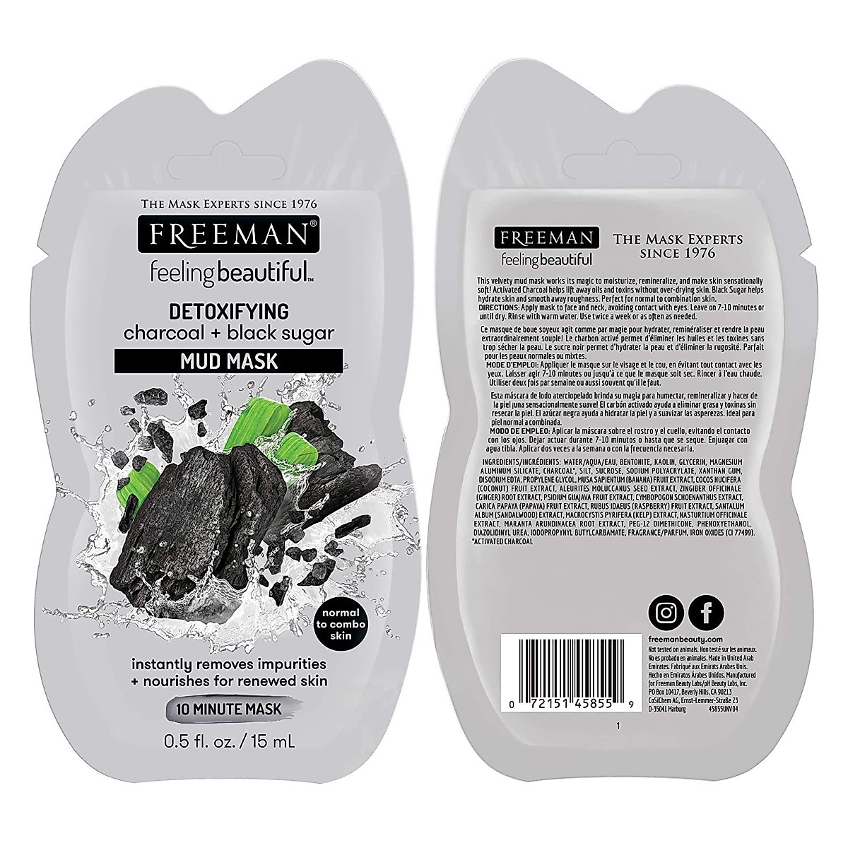 FREEMAN Facial Mask Variety Pack: Oil Absorbing and Anti Stress Clay, Detoxifying Charcoal Mud, Clearing Peel Off, Hydrating Gel Cream Beauty Face Masks, 6 count