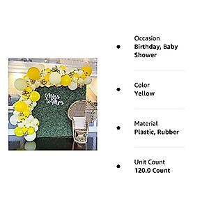 OUOshield 124pcs Yellow Balloons Garland Arch Kit Lemon Daisy Honeybee Theme Light and Gold for Birthday Parties, Wedding, Baby Shower Party, Anniversary Party Decoration