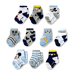 ABG Accessories Baby Girls & Boys Minnie 10-pack Infant Sock, Mickey Mouse-Blue, 12-24 Months