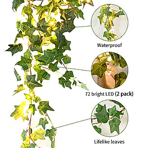 Minetom 2 Pack 6 Ft. Ivy String Lights - Battery Operated 72 LED Artificial Ivy Lights, Warm White Bedroom Vines Lights for Wall Room Window Wedding Indoor Party Festival Decor