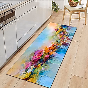 OPLJ Entrance Welcome Door Mat Oil Painting Abstract Home Kitchen Carpet Colorful Living Room Decorative Non-Slip Mat A5 60x180cm
